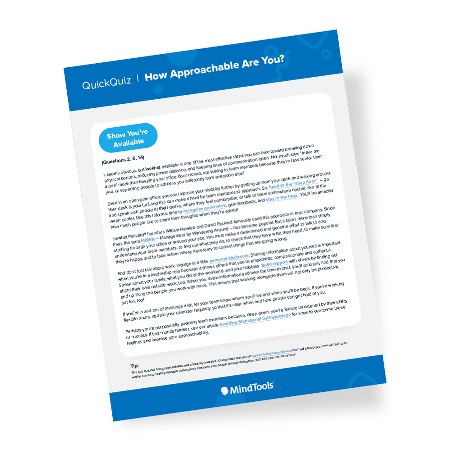 Approachability Quick Quiz | Mind Tools Store - Mindtools