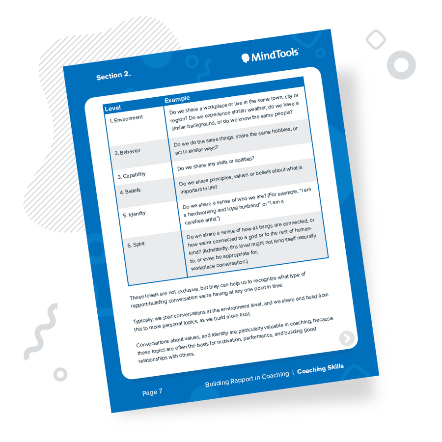 Building Rapport in Coaching | Article | Mind Tools Store - Mindtools