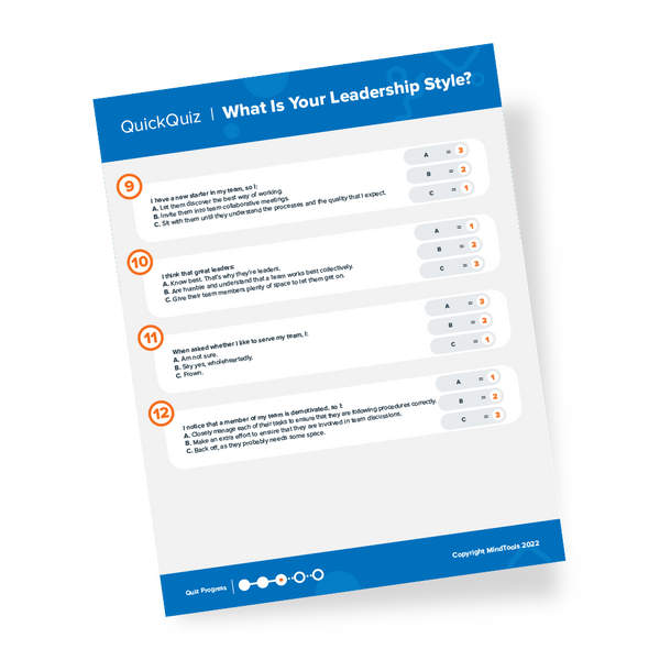 Leadership Style Quick Quiz | Mind Tools Store - Mindtools