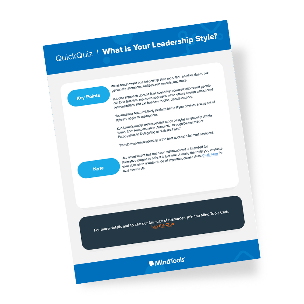 Leadership Style Quick Quiz | Mind Tools Store - Mindtools